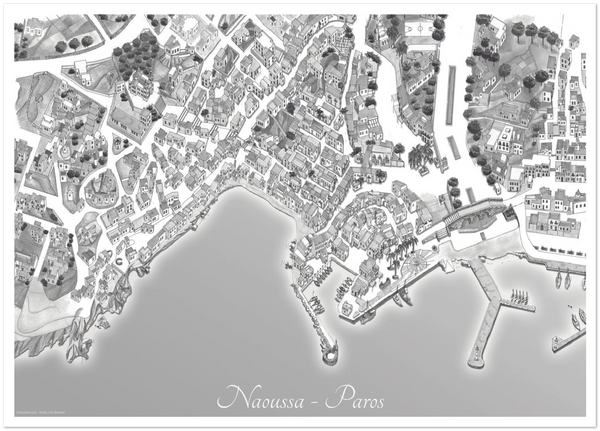 Naoussa Map, Paros, Greece - Black&White - Premium Semi-Glossy Poster ...